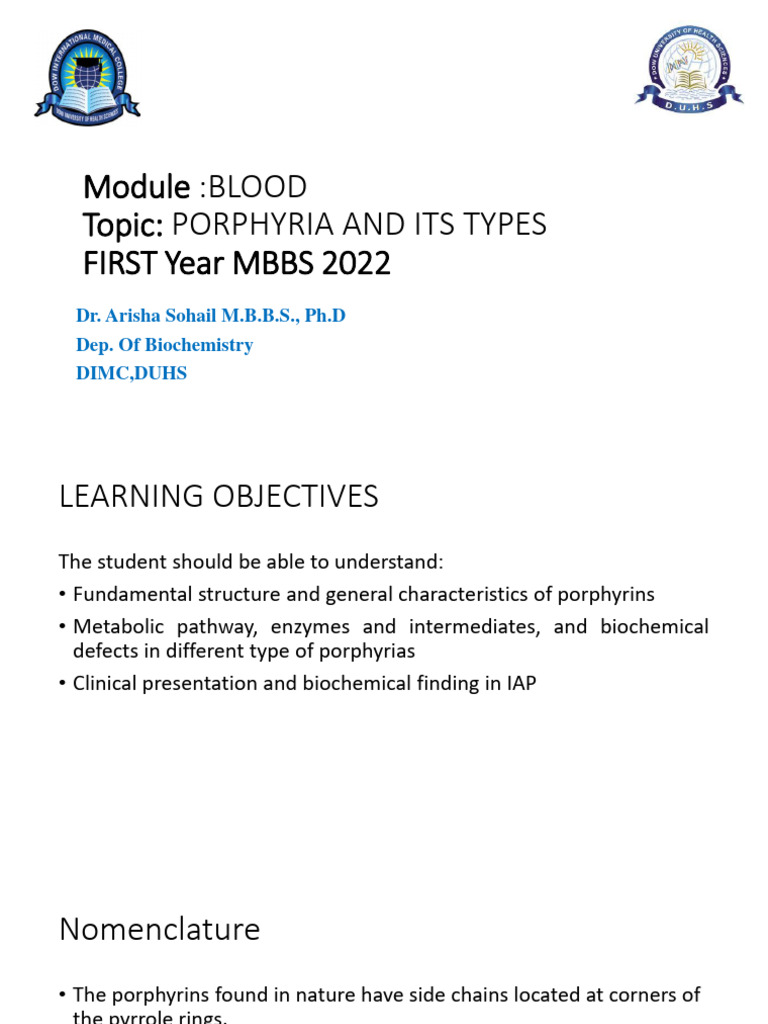 Porphyria and Its Types Biochem Lab | PDF | Diseases And Disorders ...