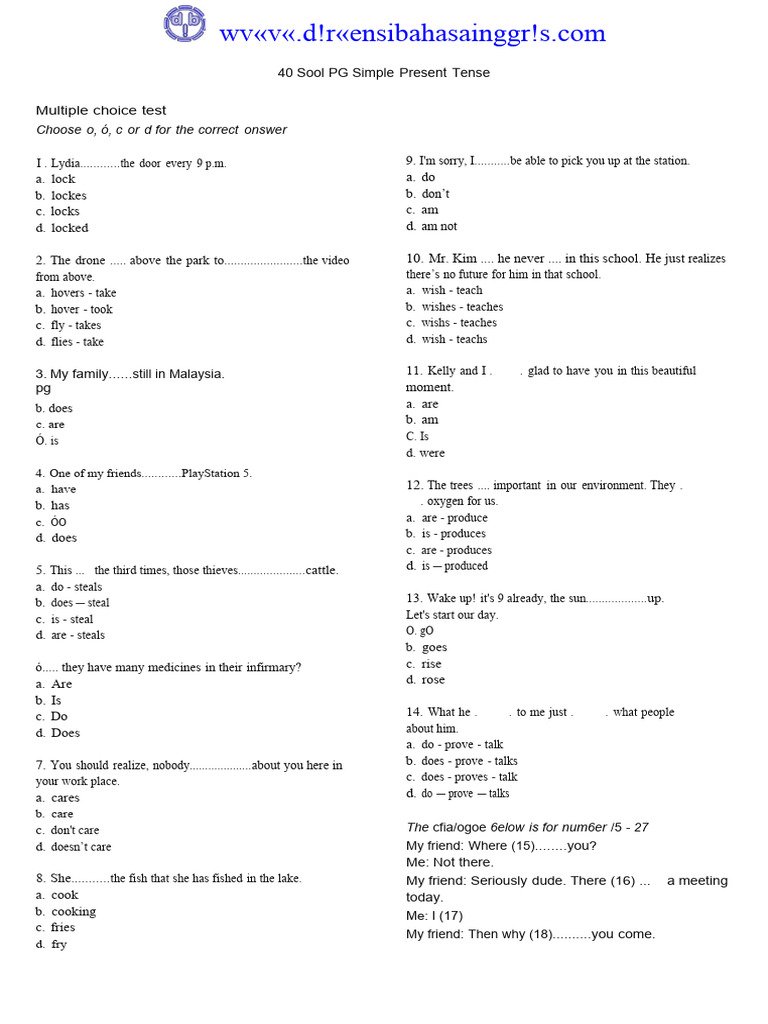 DBI - 40 Soal PG Simple Present Tense | PDF