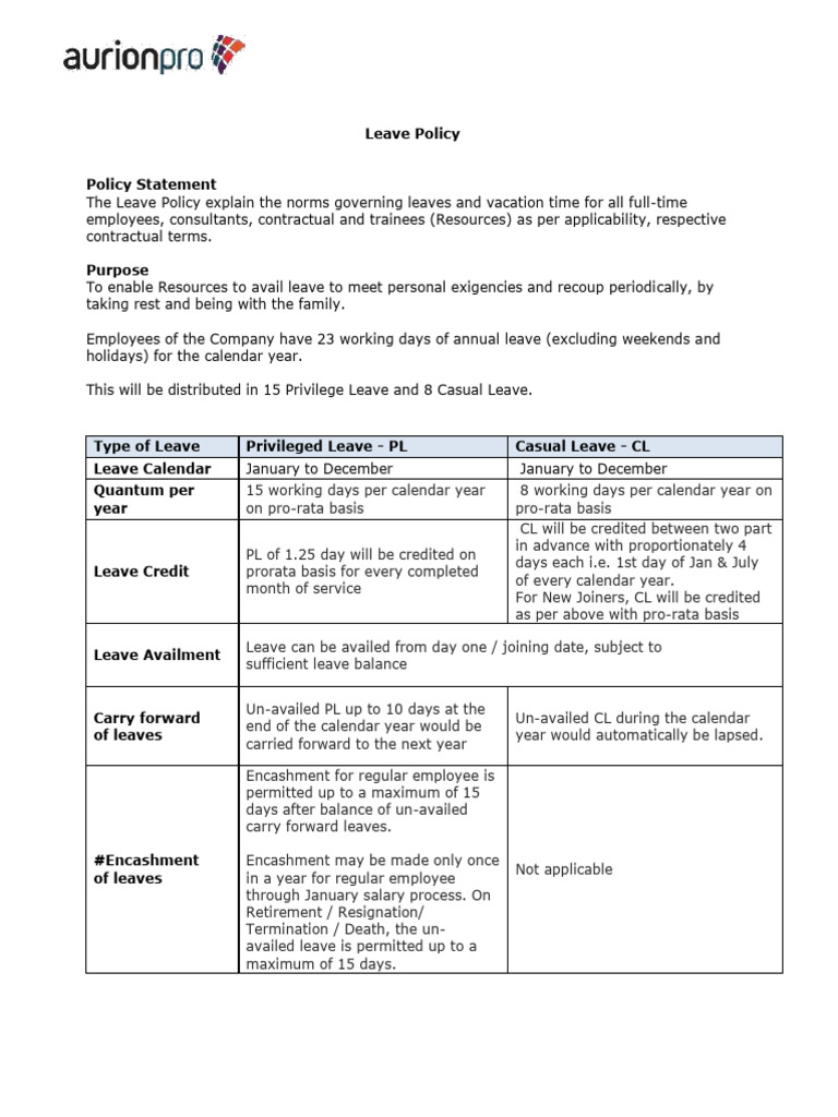 Leave Policy PDF | PDF | Employment | Parental Leave