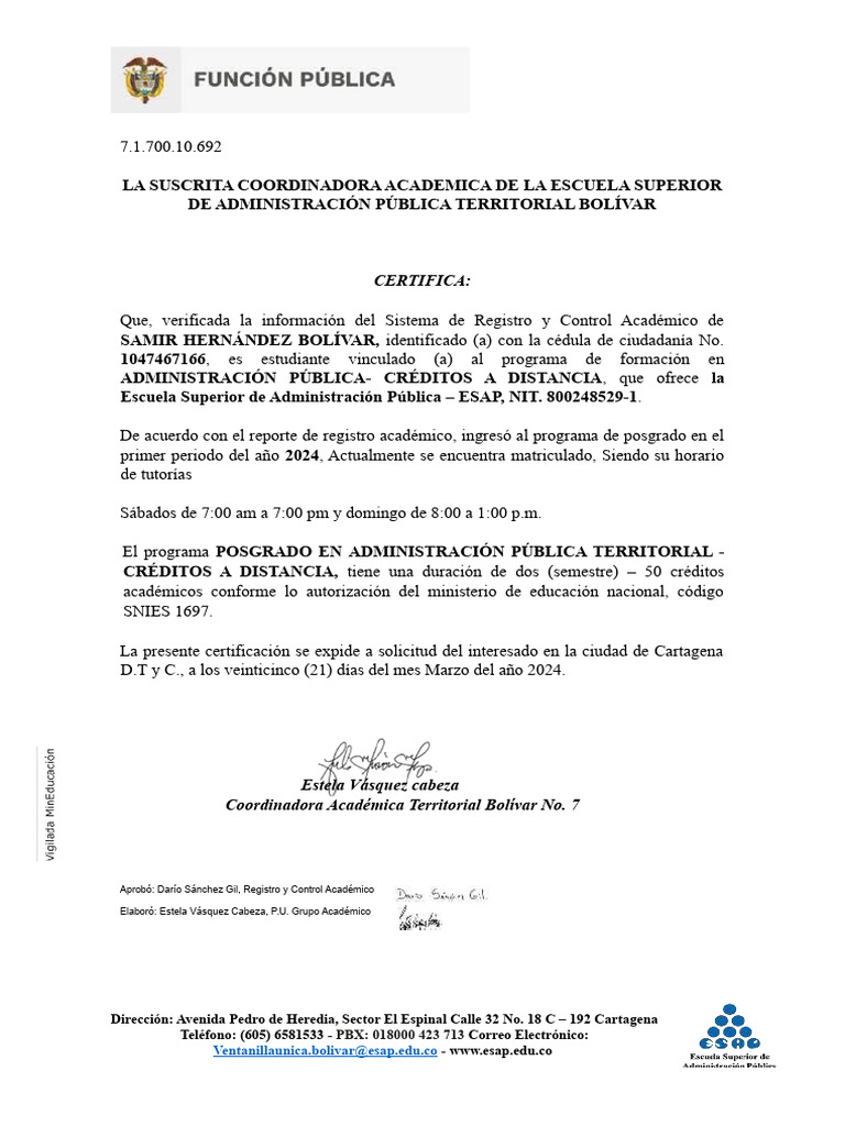 CERTIFICADO ESAP 2024 | PDF