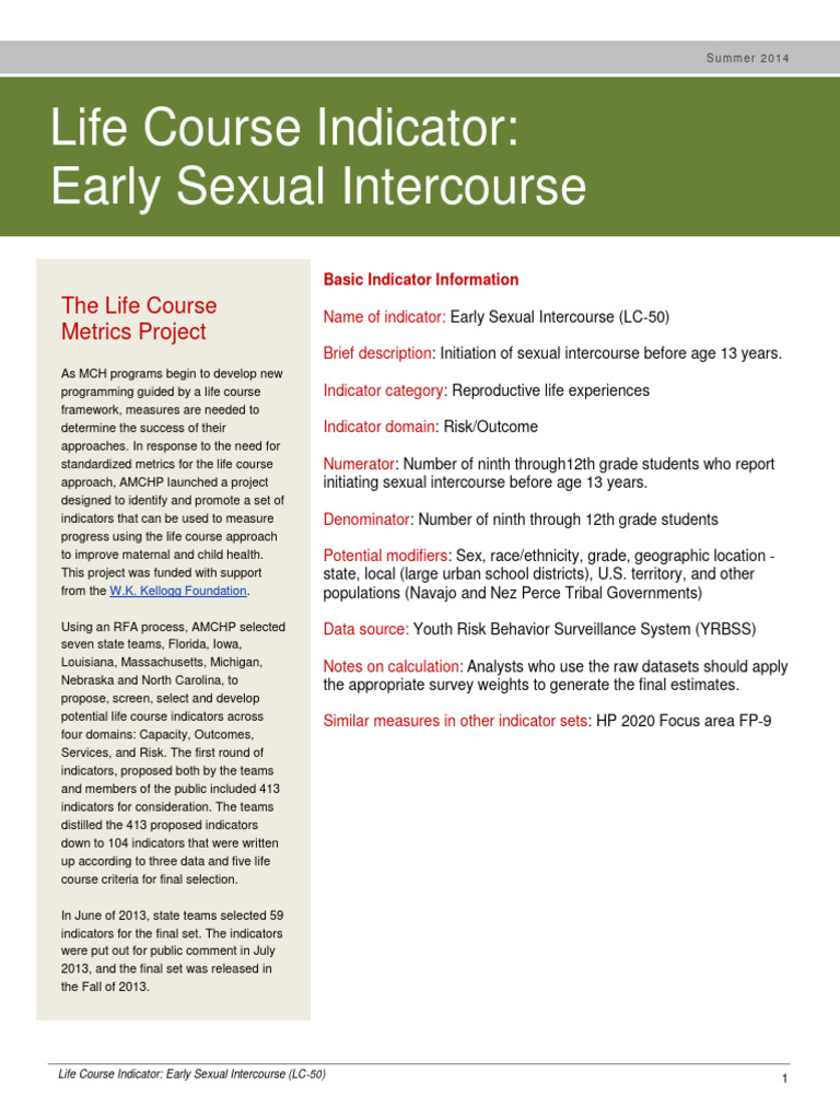 Early Sexual Intercourse - Life Course Indicator | PDF | Adolescence | Teenage Pregnancy