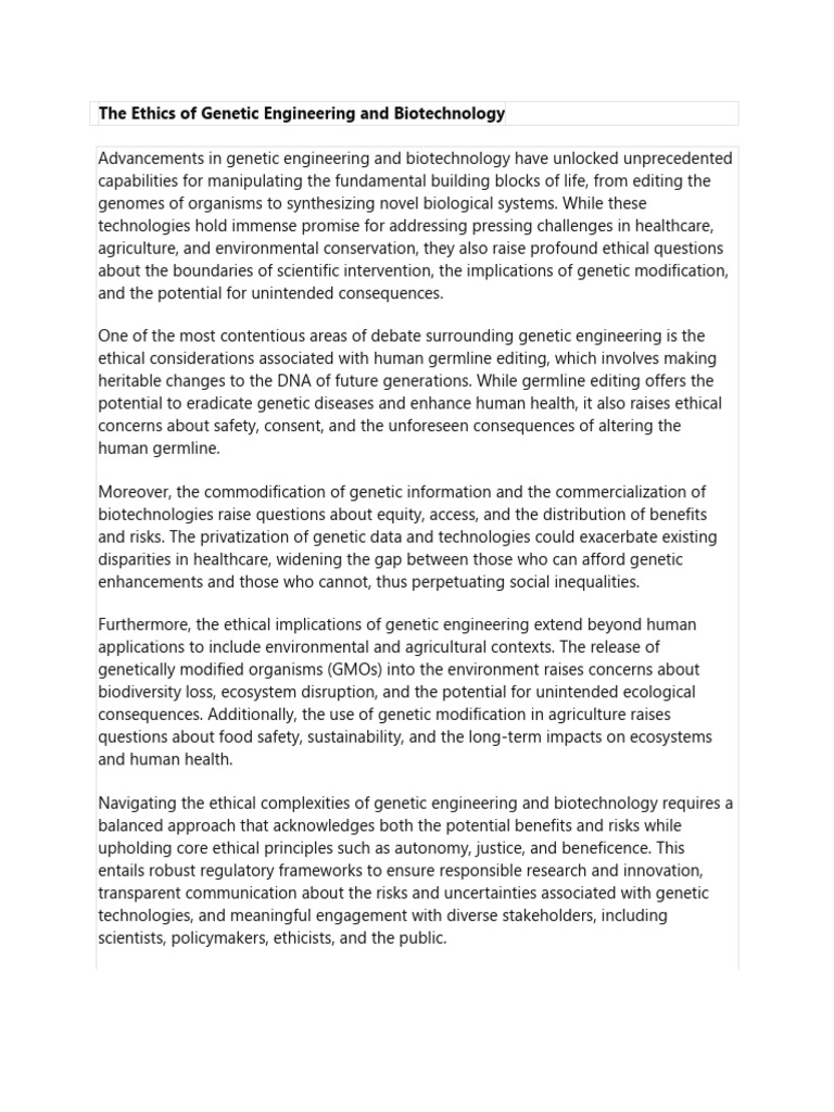 The Ethics of Genetic Engineering and Biotechnology | PDF | Genetic ...