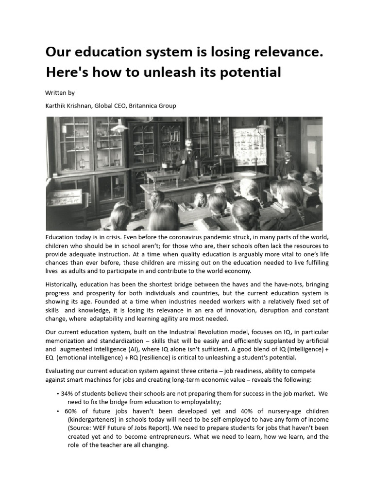 Text - Our Education System Is Losing Relevance | PDF | Sustainability ...