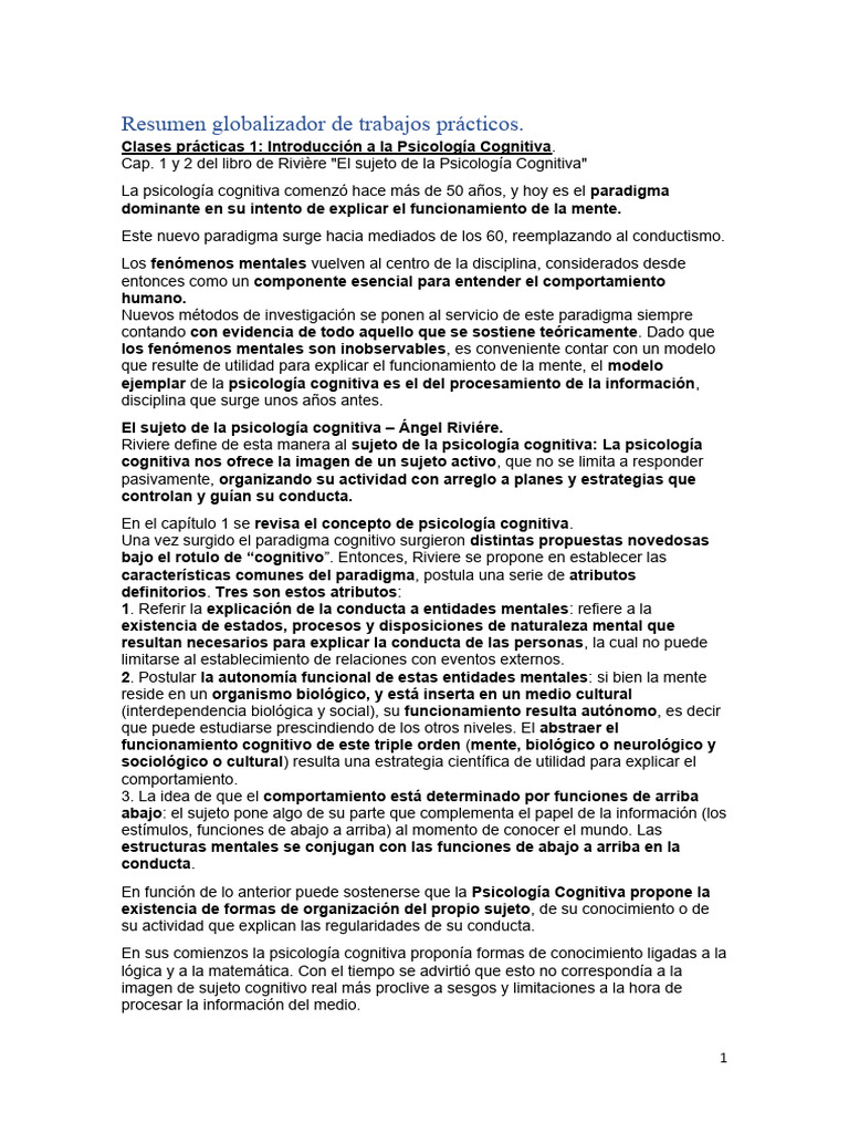 Resumen Global Psi Cognitiva Practicos | PDF | Atención | Memoria