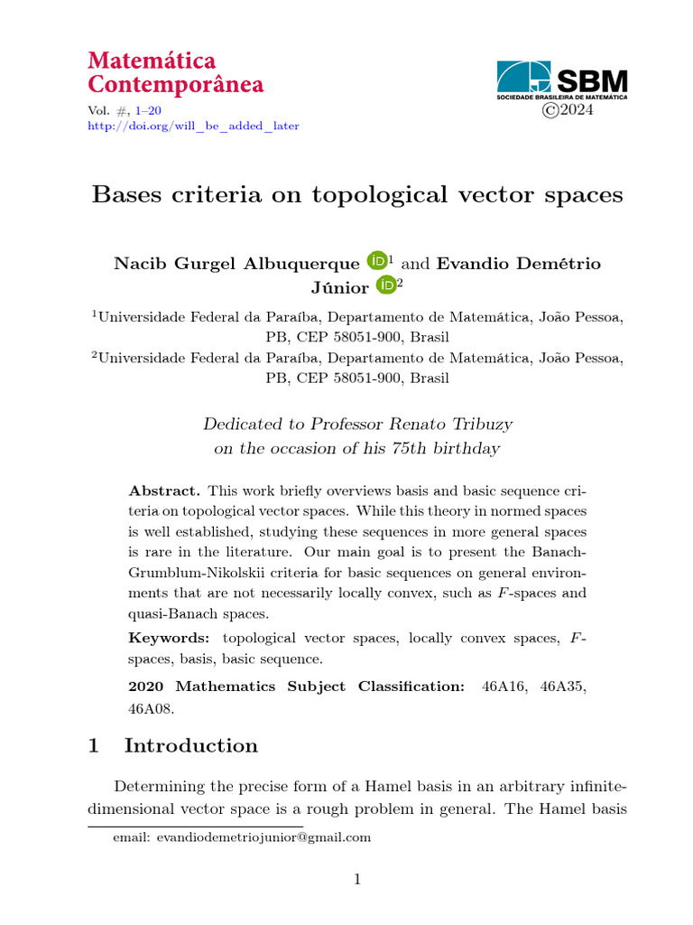 Criteria for Bases in Topological Spaces | PDF | Basis (Linear Algebra ...