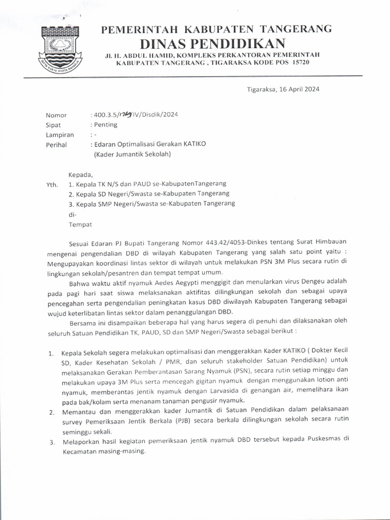 Edaran Optimalisasi Gerakan Katiko | PDF