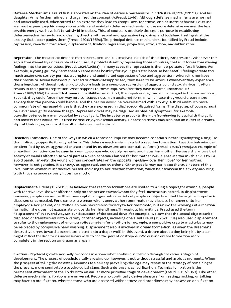 Defense Mechanisms Freud First Elaborated On The Idea of Defense ...