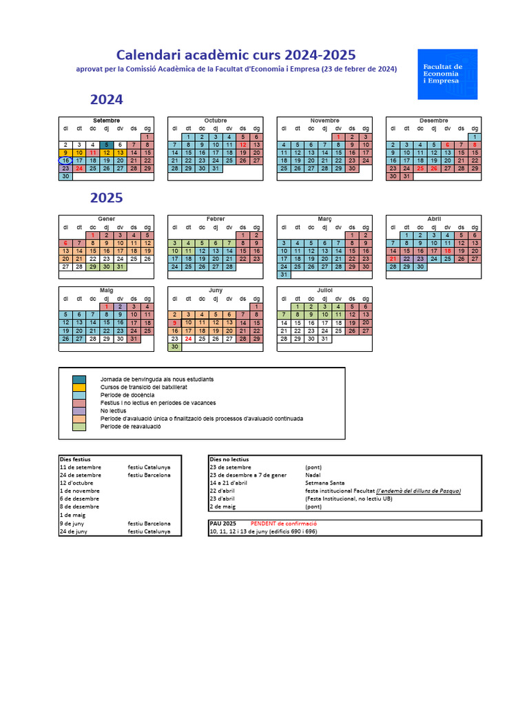 Calendari FEE 2024-2025 | PDF