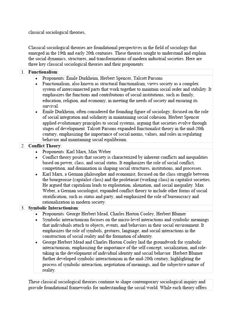 III. Classical Sociological Theories | PDF | Sociology | Society