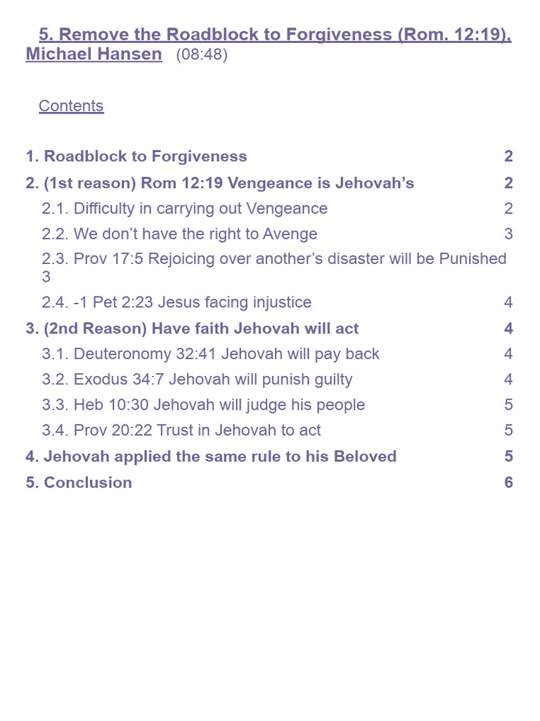 Remove The Roadblock To Forgiveness (Rom. 12.19), Michael Hansen | PDF ...