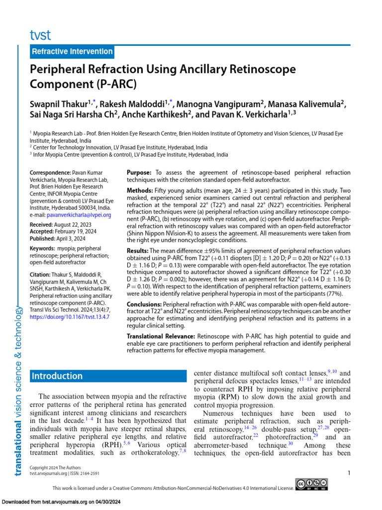 Peripheral Refraction Using Ancillary Retinoscope Component (P-ARC ...