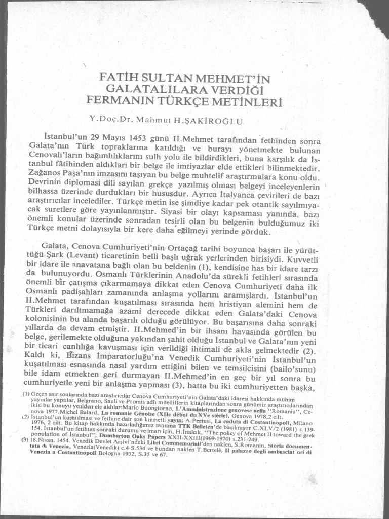Fatih'in Galatalılara Verdiği Ferman | PDF