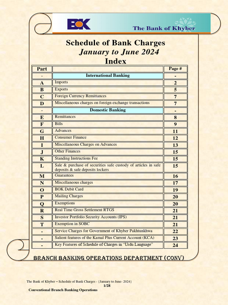 Final Schedule of Charges January To June 2024 (BOK Conventional ...