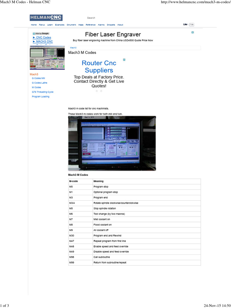 Mach3 M Codes - Helman CNC | PDF | Numerical Control | Metalworking