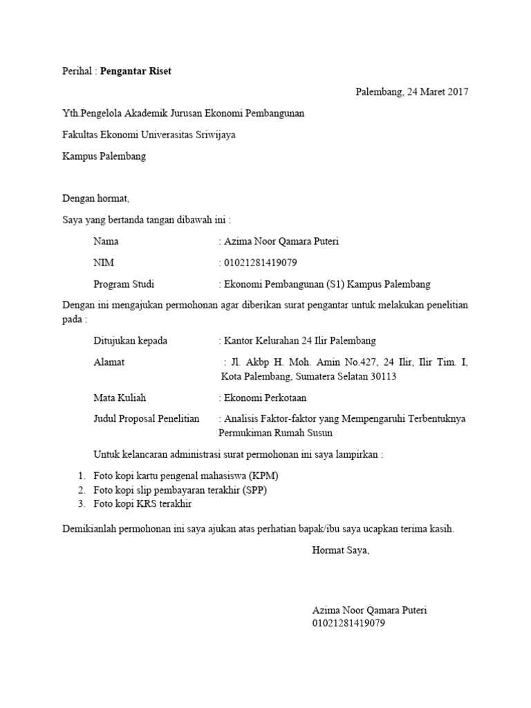 Surat Pengantar Riset | PDF