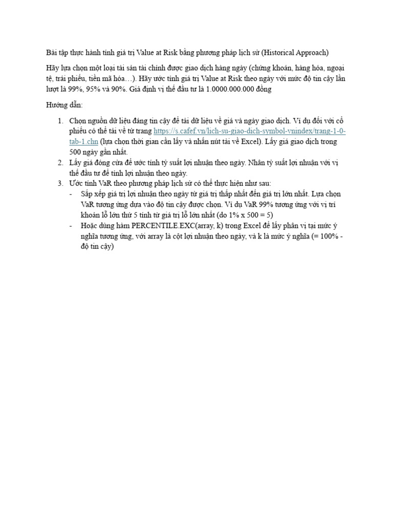 Bai Tap Tinh VaR Theo PP Lich Su | PDF