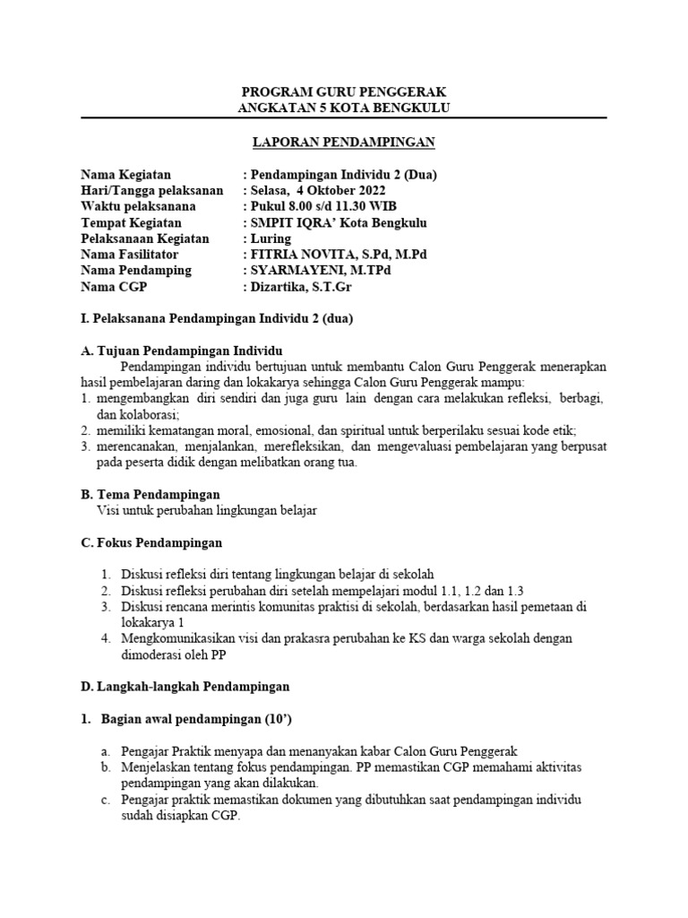 Pendampingan Individu CGP Angkatan 5 Bengkulu | PDF | Karier & Perkembangan