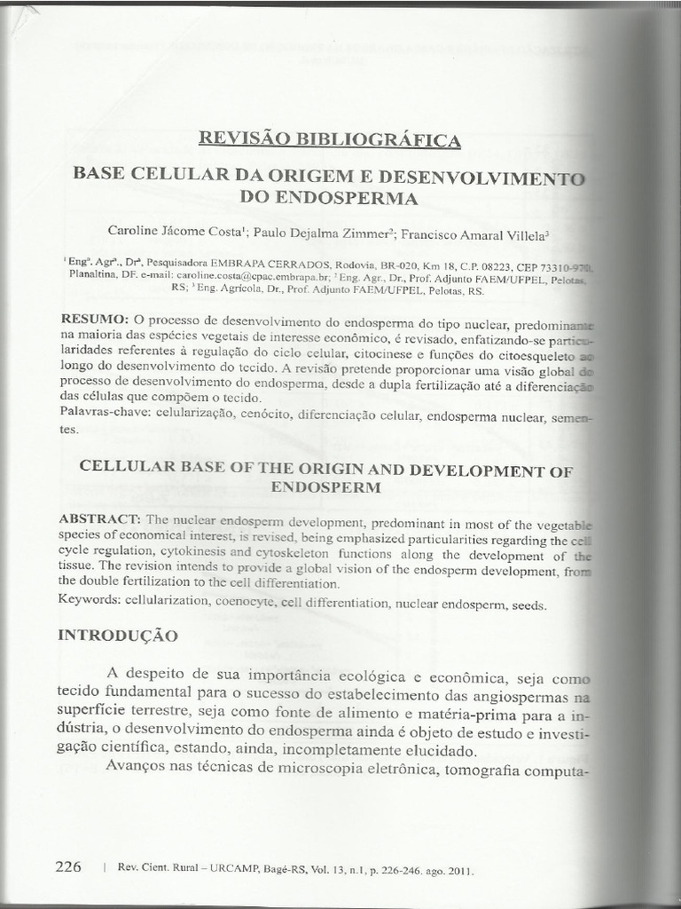 Base Celular Da Origem e Desenvolvimento Do Endosperma | PDF