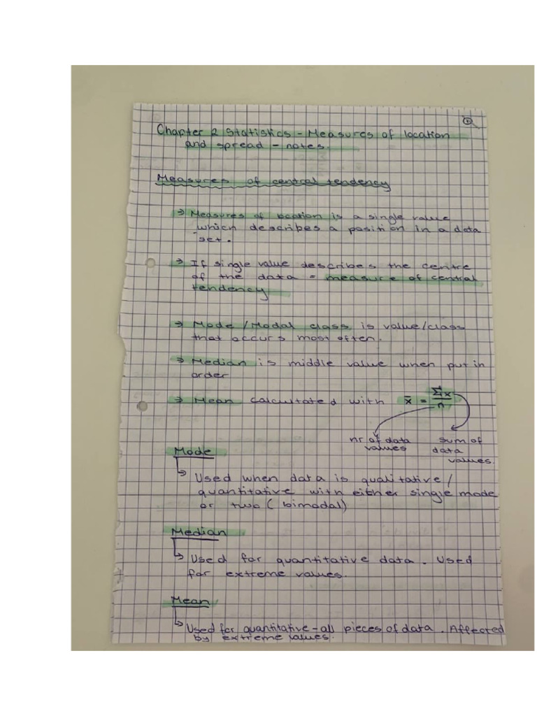 Chapter 2 Statistics - Pure Maths Notes | PDF