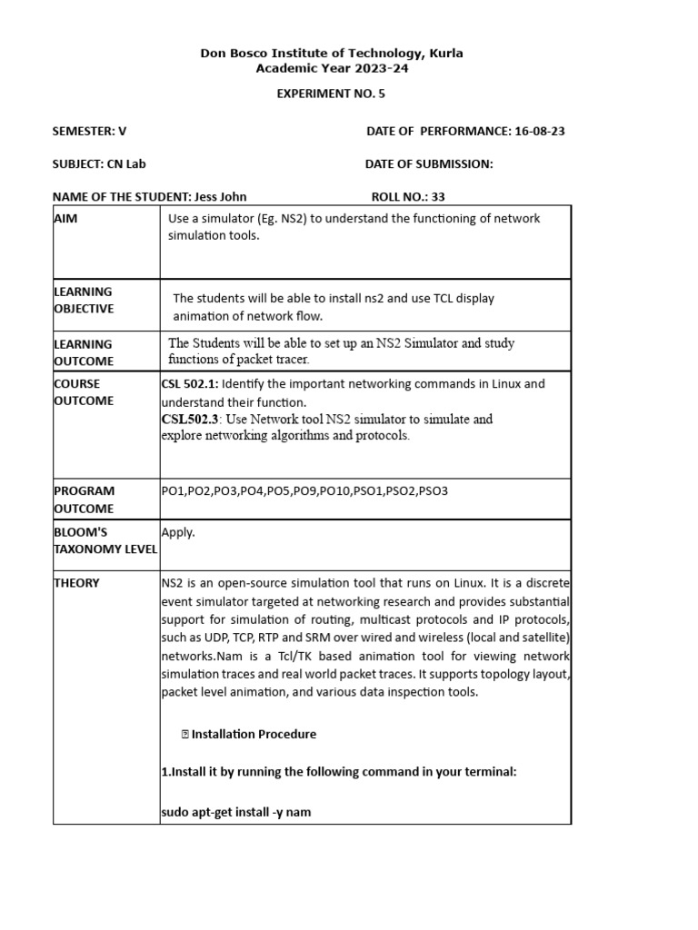33 Jess Exp5 | PDF | Computer Networking | Data Transmission