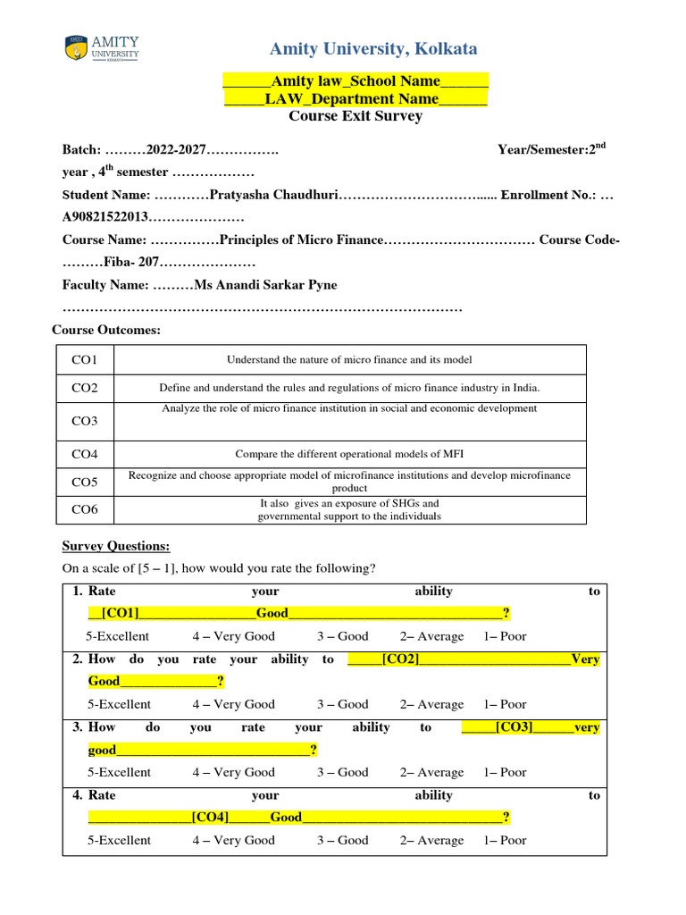 Course Exit Survey Form (3) - Pratyasha Chaudhuri | PDF | Microfinance ...