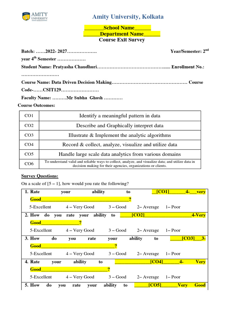 Course Exit Survey Form - 1 - Pratyasha Chaudhuri | Download Free PDF ...