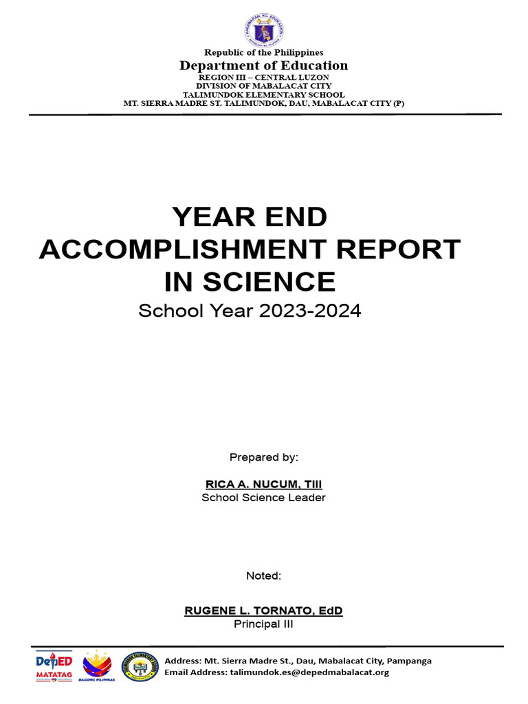 TES-YEAR-END-ACCOMPLISHMENT-REPORT-2023 | PDF | Laboratories ...