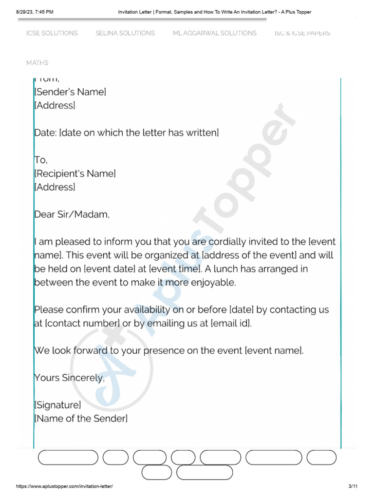 Invitation Letter - Format, Samples and How To Write An Invitation ...