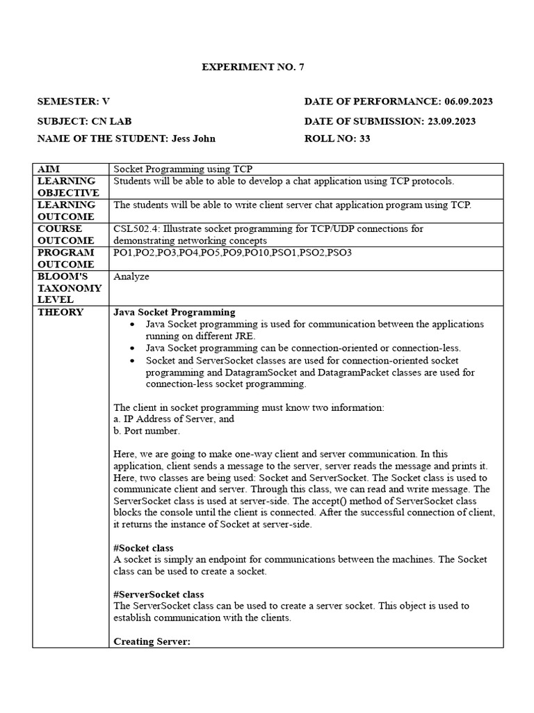 33 Jess Exp7 | Download Free PDF | Network Socket | Port (Computer ...