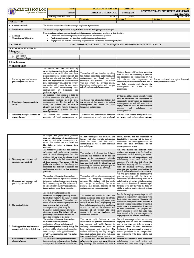 Cpar Q2 Week5 | PDF | Teachers | Brainstorming