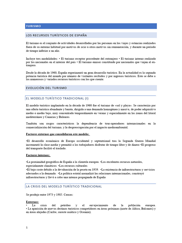 Recursos Turísticos en España: Evolución y Tipos | PDF | Turismo | España