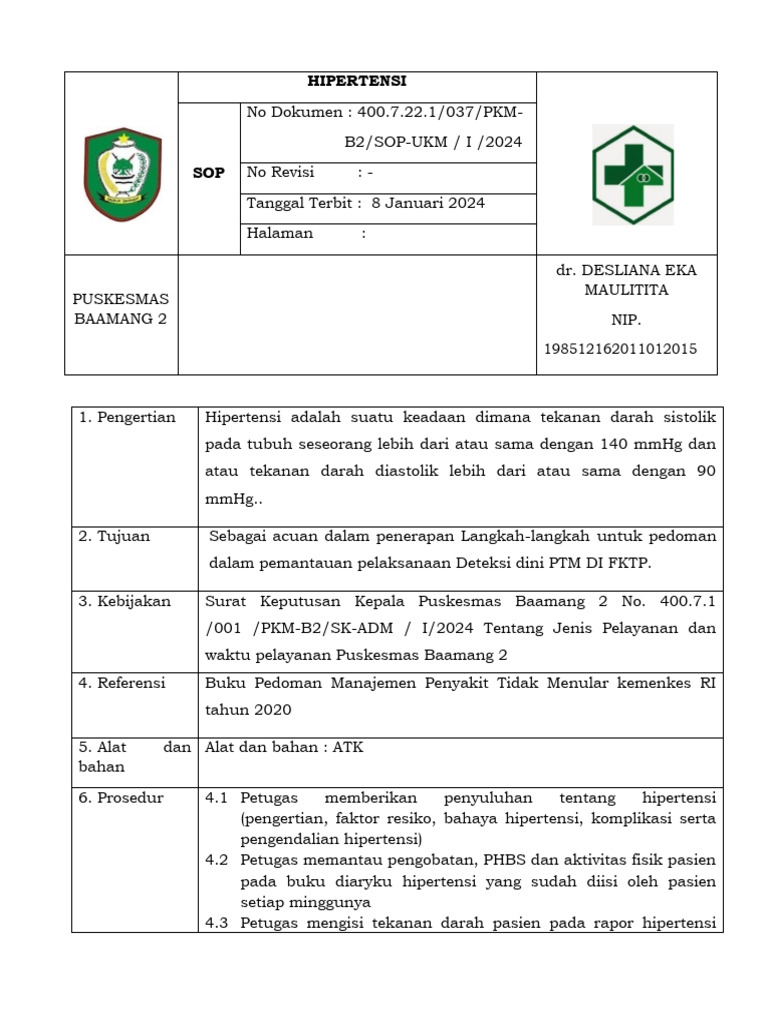 SOP Hipertensi | PDF | Kesehatan Holistik | Sains & Matematika