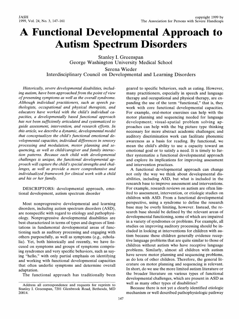 Greenspan Wieder 1999 A Functional Developmental Approach To Autism ...