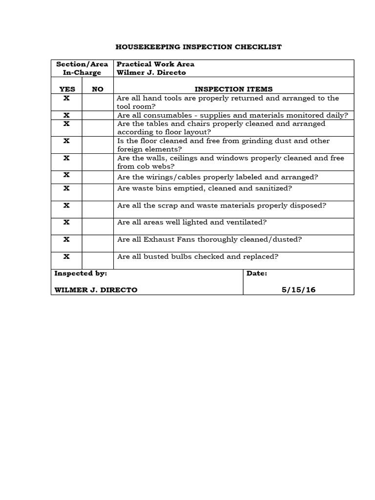 Housekeeping Inspection Checklist | PDF