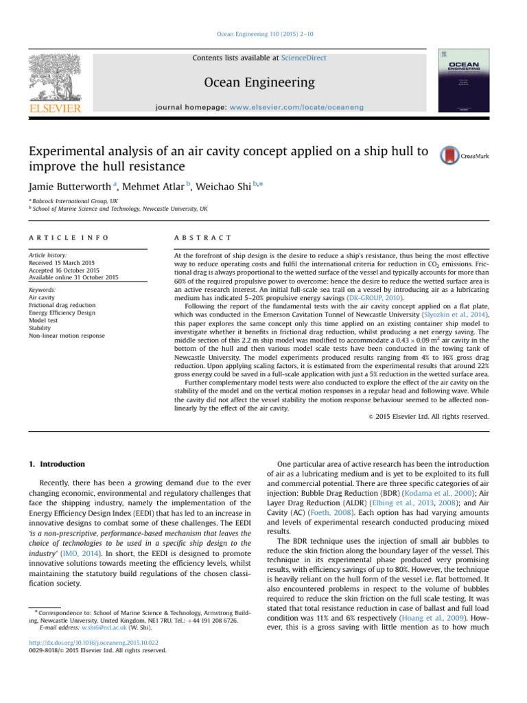 Experimental Analysis of an Air Cavity Concept Applied on a Ship Hull ...
