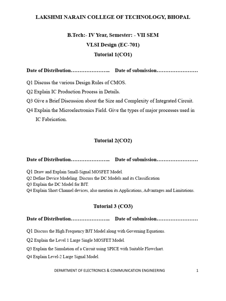 EC-701 VLSI Design Assignments | PDF