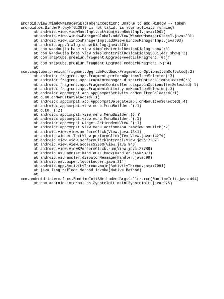 Android BadTokenException Fix Guide | PDF