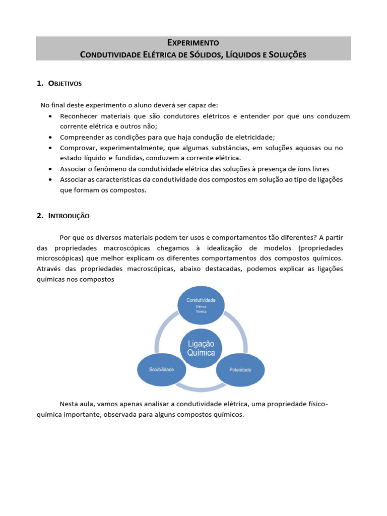 EXPERIMENTO 4 Condutividade Elétrica | PDF | Eletrólito | Eletricidade