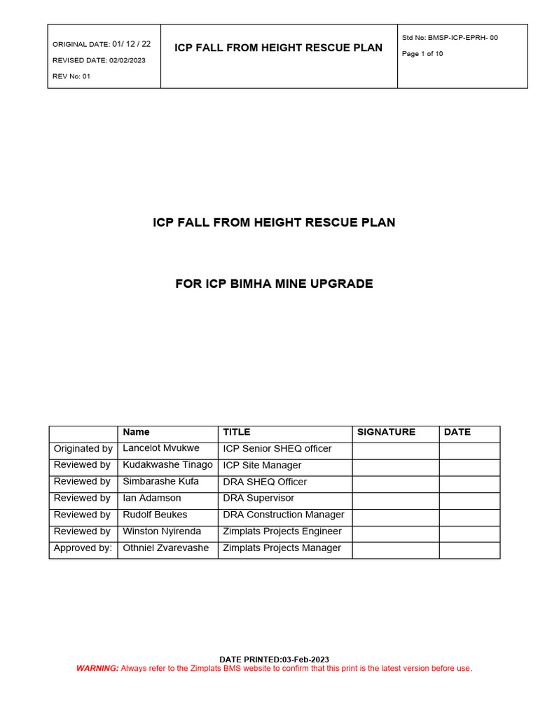 Emergency Plan For Height Rescue - ICP | PDF | Personal Protective ...