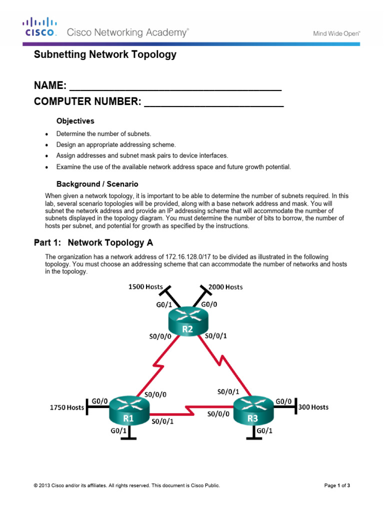 Subnetting Network Topology NAME: - COMPUTER NUMBER | PDF | Computer Network | Ip Address