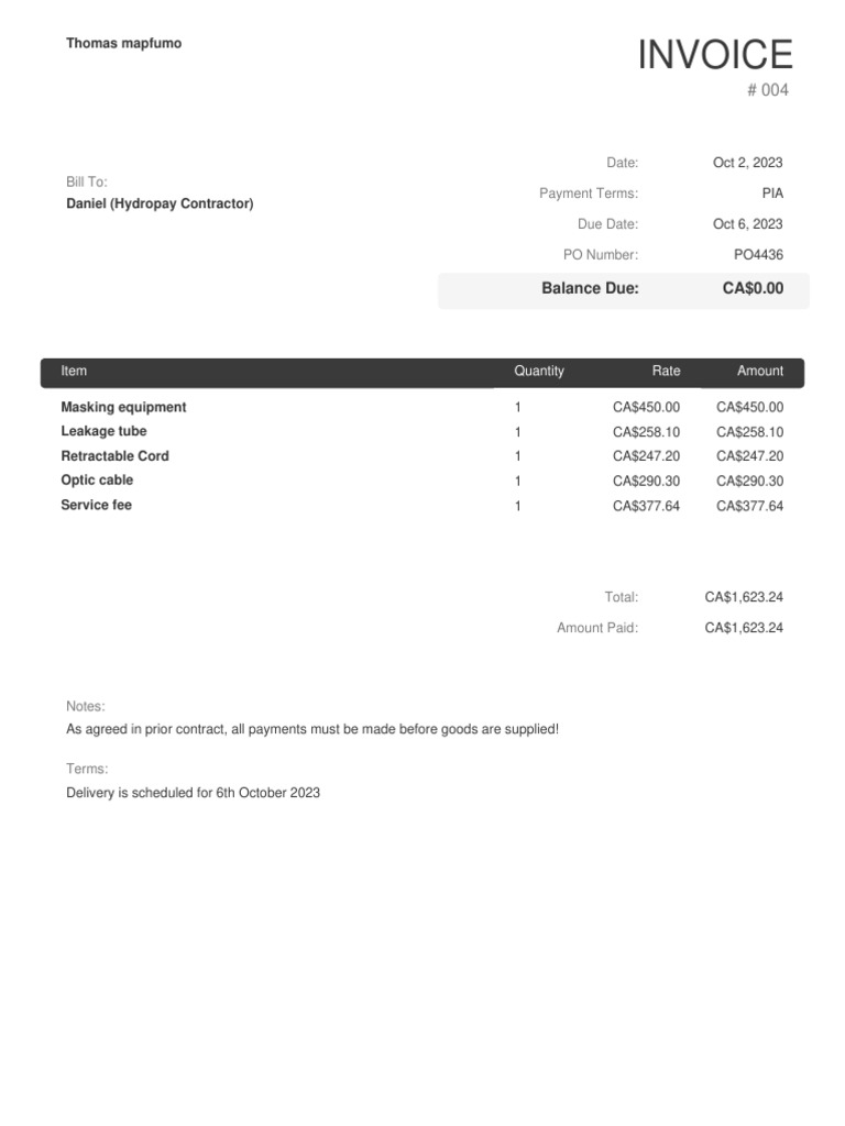 Hydro Pay Invoice # 004 | PDF