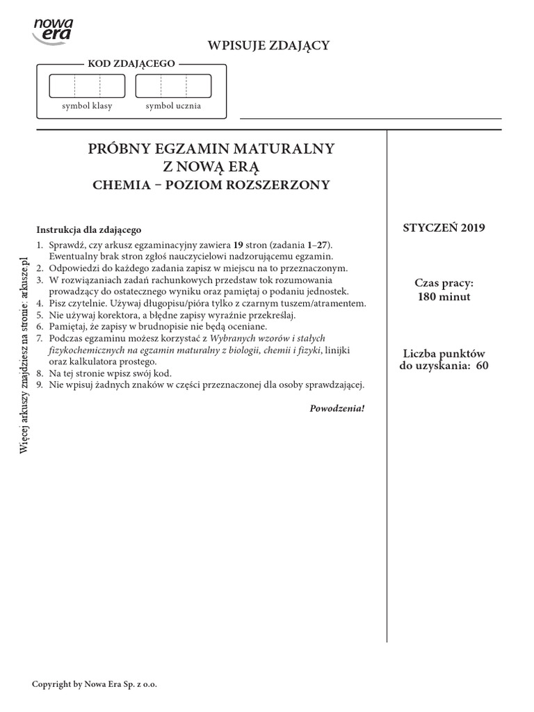Chemia 2019 Nowa Era Probna Rozszerzona | PDF