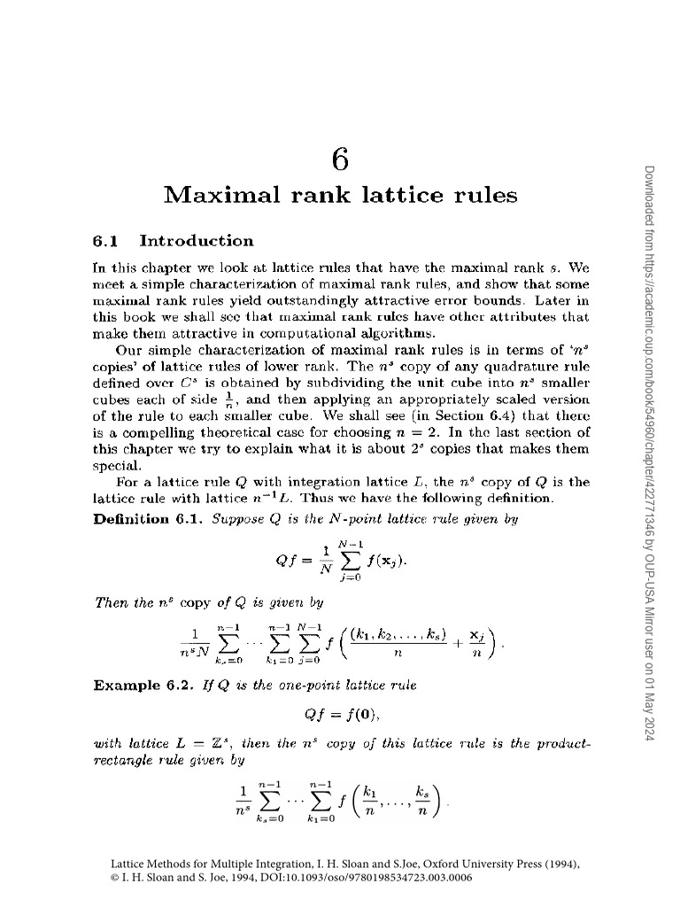 6 Maximal rank lattice rules | PDF | Theorem | Mathematical Concepts 6 Maximal rank lattice rules | PDF | Theorem | Mathematical Concepts