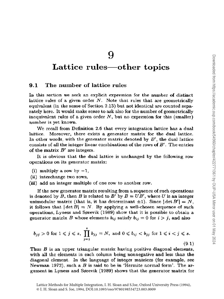 Lattice Rule Enumeration | PDF | Matrix (Mathematics) | Summation