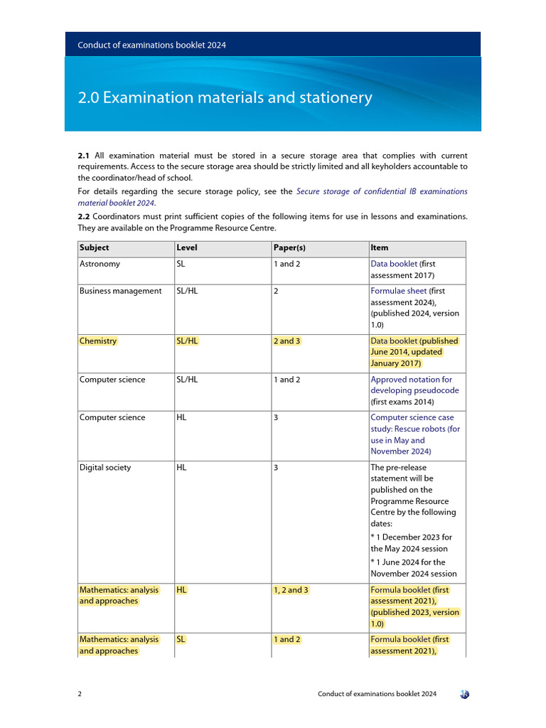 IB Examination Materials Guidelines 2024 | PDF | Paper
