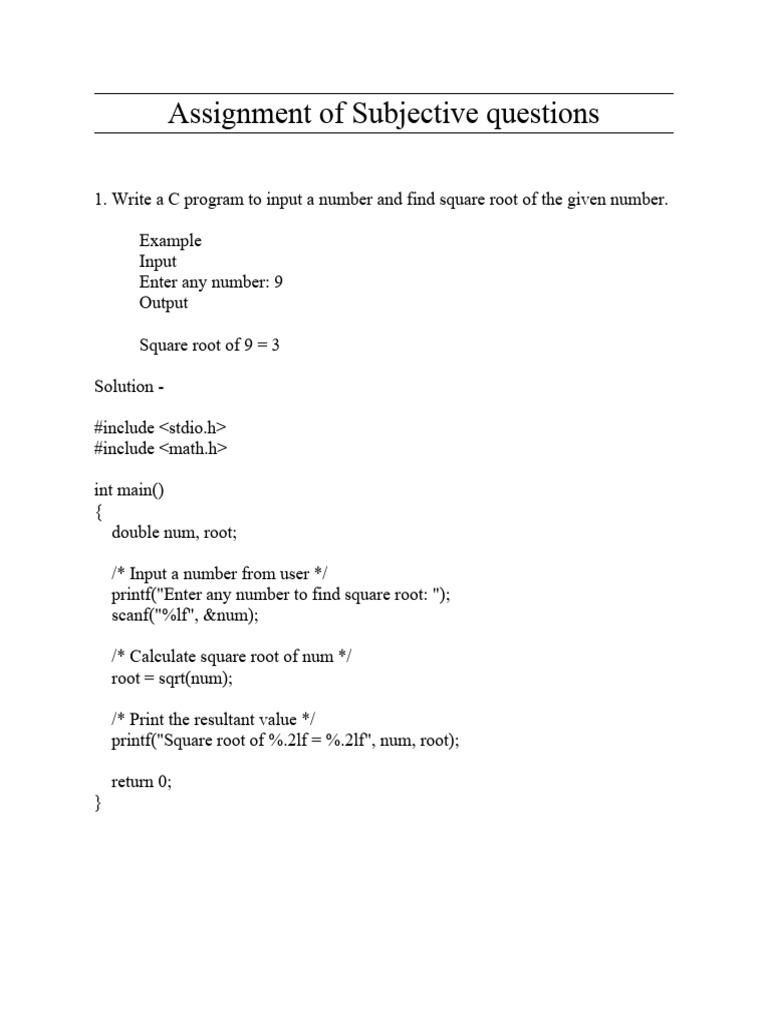 Subjective Assignment 02 Basic Programs 02 Ans | PDF | Area | Computing