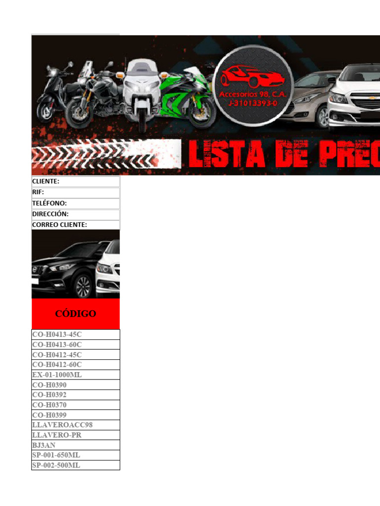 Lista de Precios Accesorios 98 C.a. 19-01-2024 (MOTO+CARRO) | PDF ...