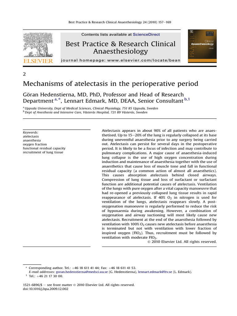 Mechanisms of Atelectasis in The Perioperative Period | PDF | Lung | Anesthesia