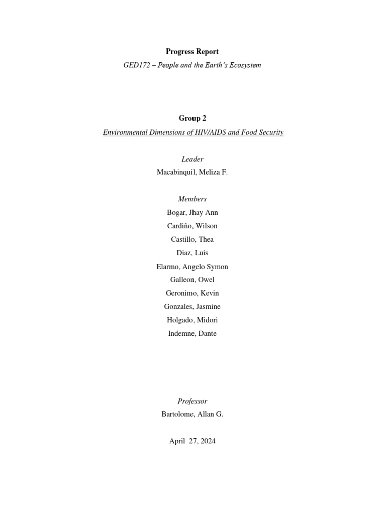 Progress-Report-Group-2-2EDFIL4E | PDF | Hiv/Aids | Employment