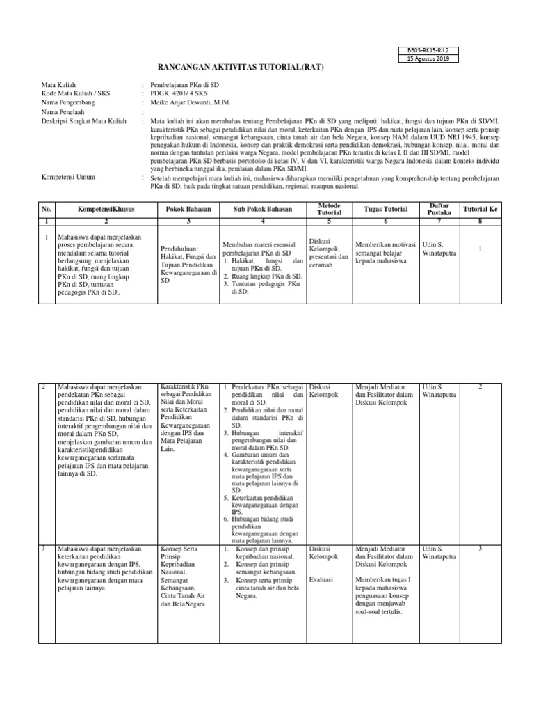 Rancangan Aktivitas Tutorial (Rat) | PDF | Kesehatan Holistik